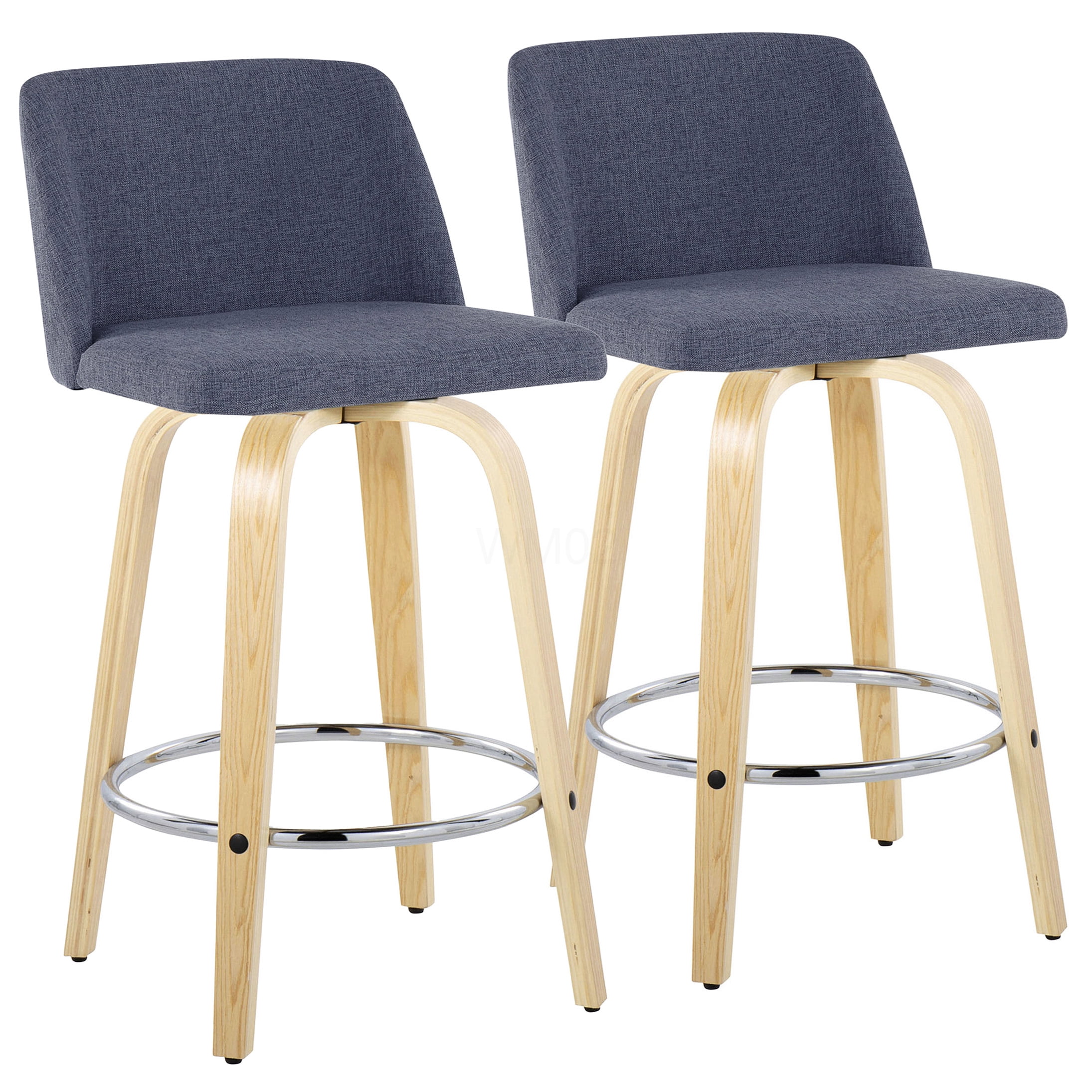 Set of 2 Blue Fabric Counter Stools with Swivel Seats and Chrome ...