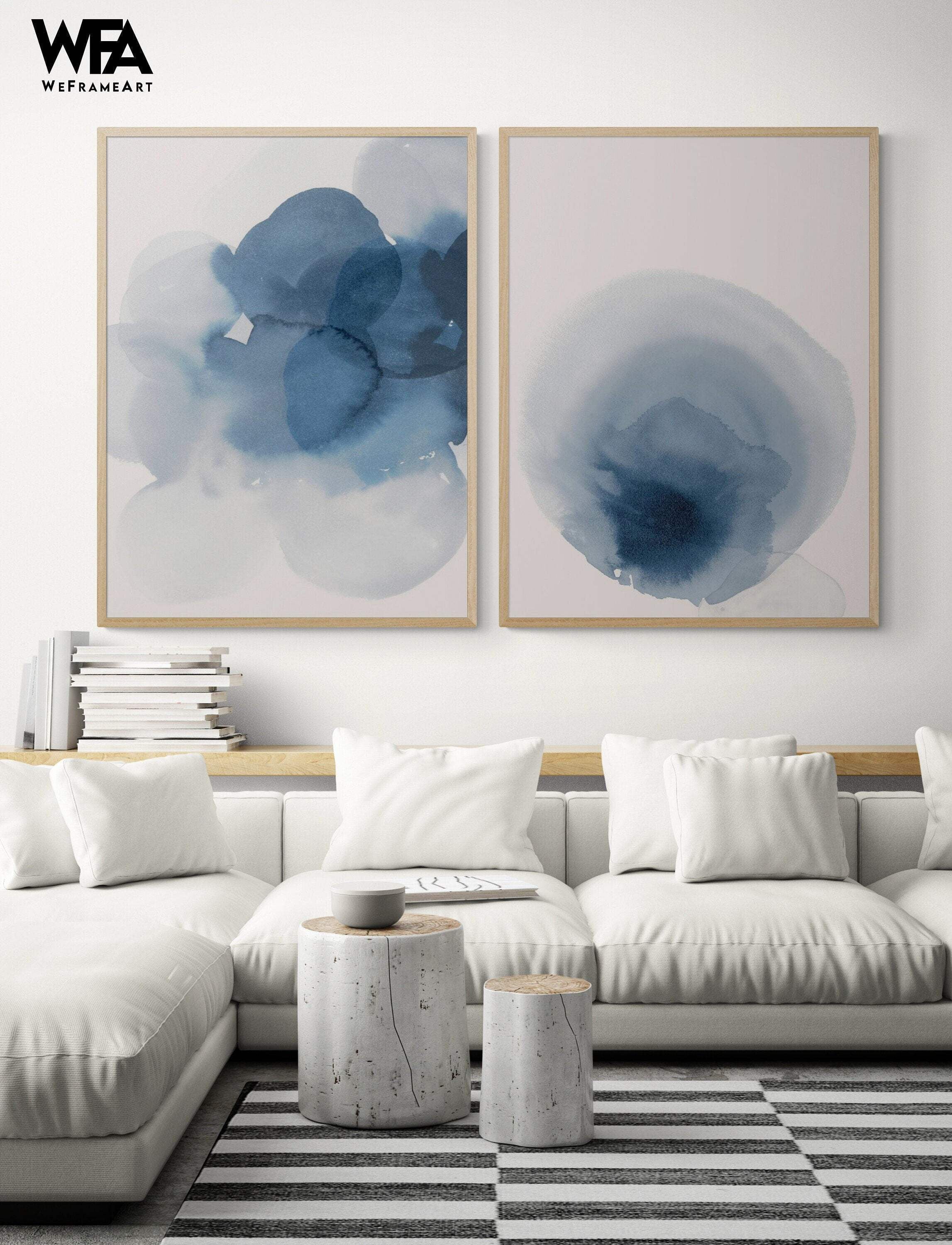 Set of 2 Blue Watercolor Painting Prints, Framed Watercolor Wall Art ...