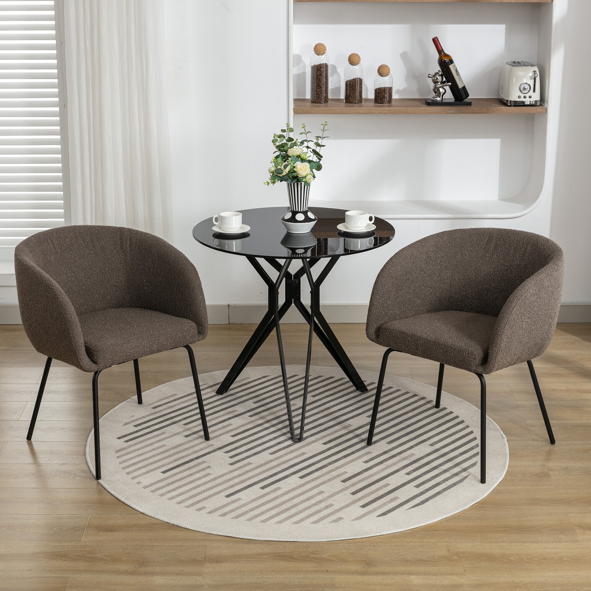 Set of 2 Boucle Wingback Dining Chairs with Solid Wood Upholstery ...