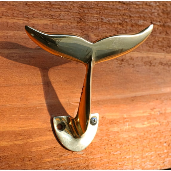 Set of 2 Brass Gold Nautical Sea Baleen Blue Whale Tail Wall Coat Hook ...