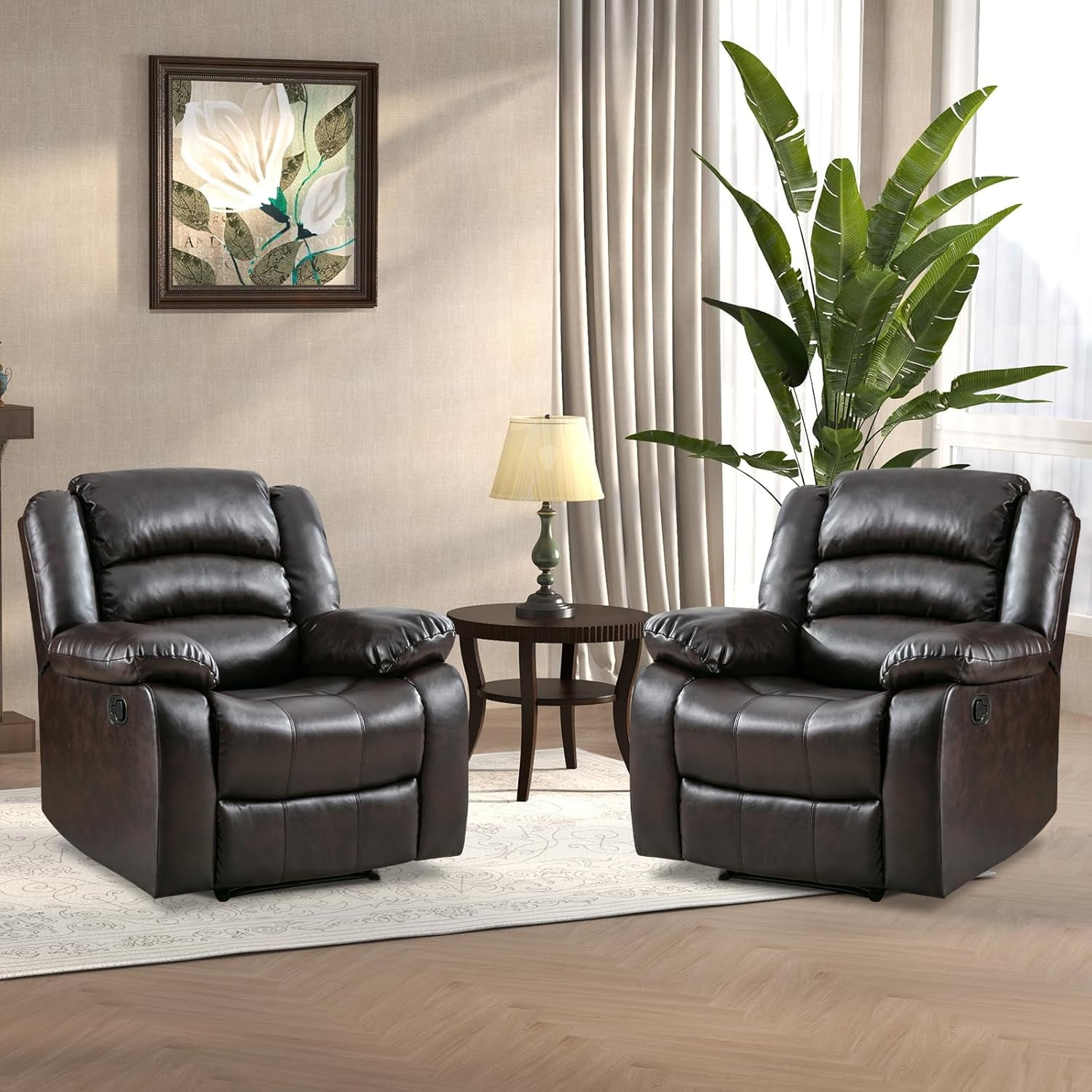 Set of 2 Breathable Faux Leather Manual Recliner Chairs with ...