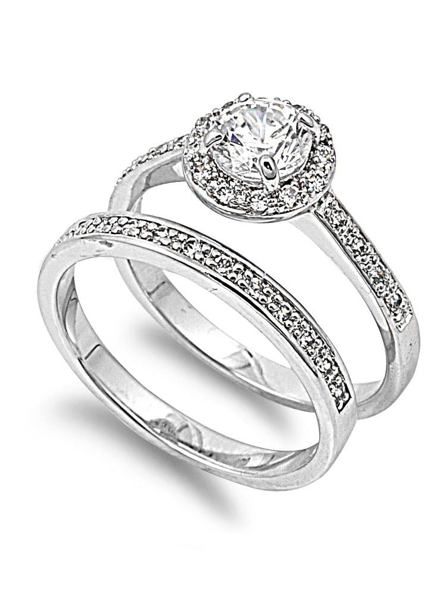 Set of 2 Bridal Round Center Cubic Zirconia Ring Sterling Silver 925 ...
