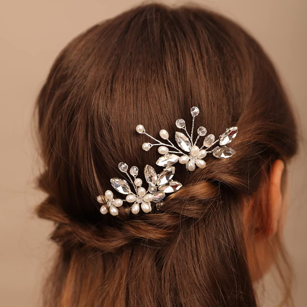 Set of 2 Bride Hair Pins Wedding Decorative Hair Pins Pearl Crystal ...