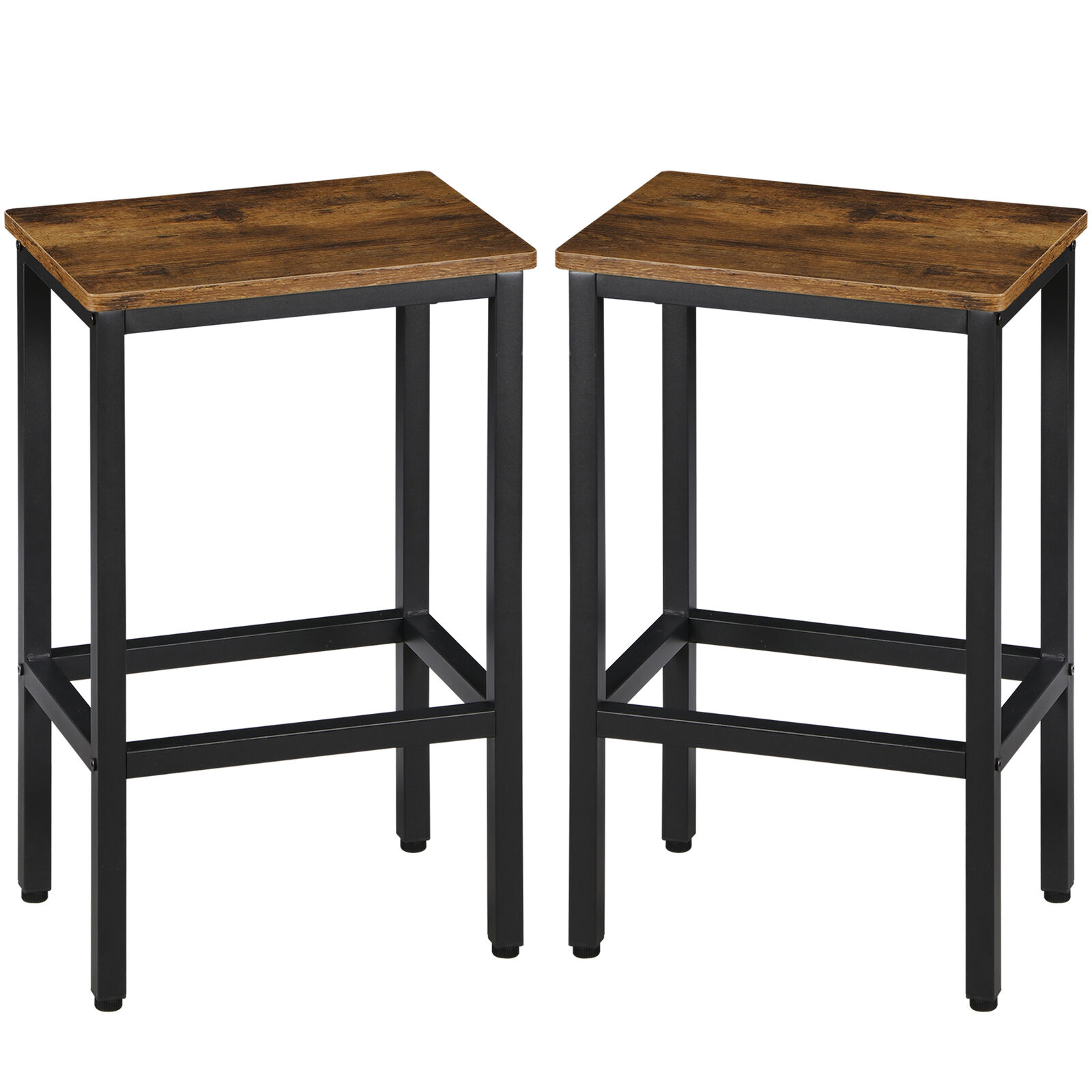 Set of 2 Brown Bar Stools Square Wood Top Breakfast Chair w/Footrest ...