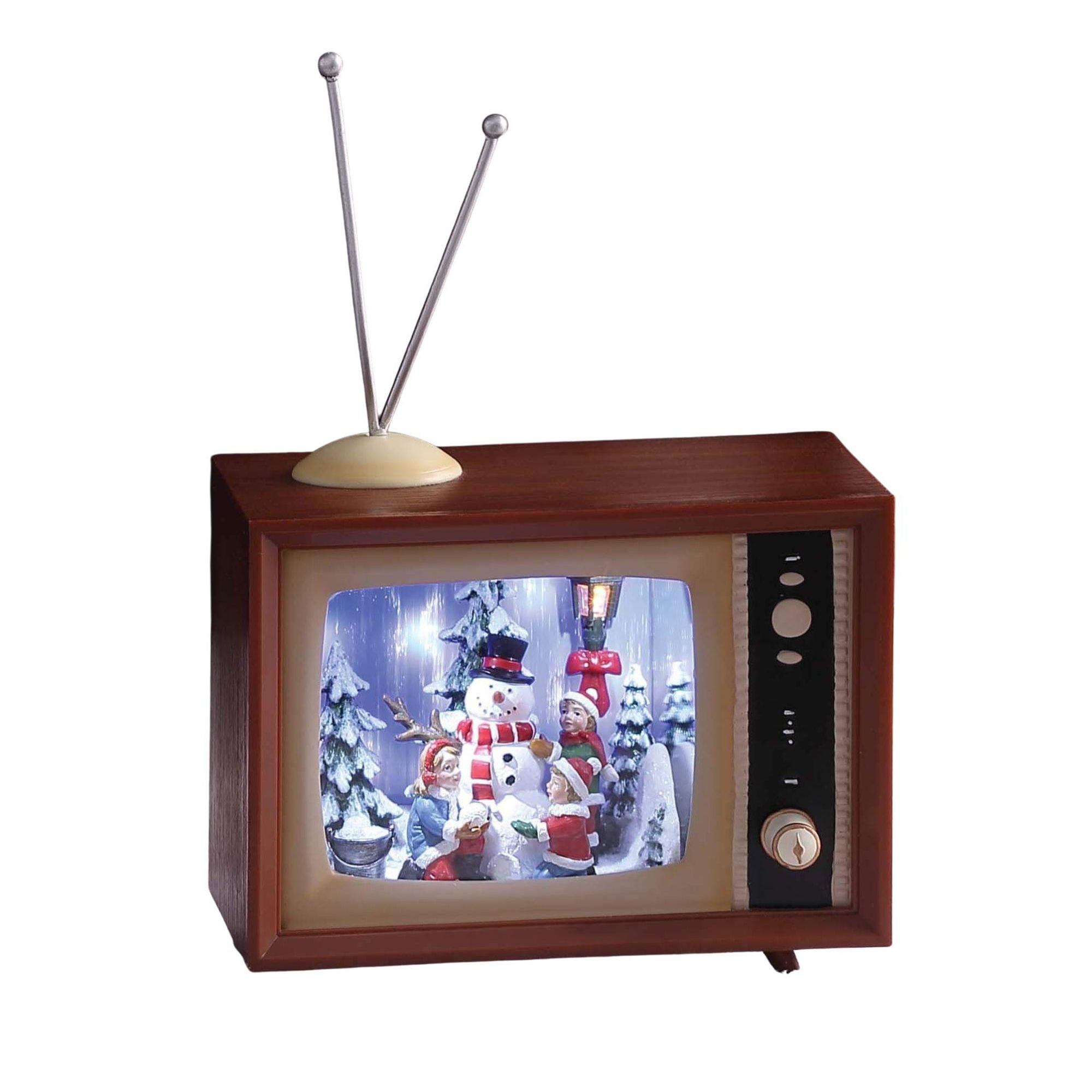 Set of 2 Brown and White Cascading Snow Screen with Snowman TV Tabletop ...