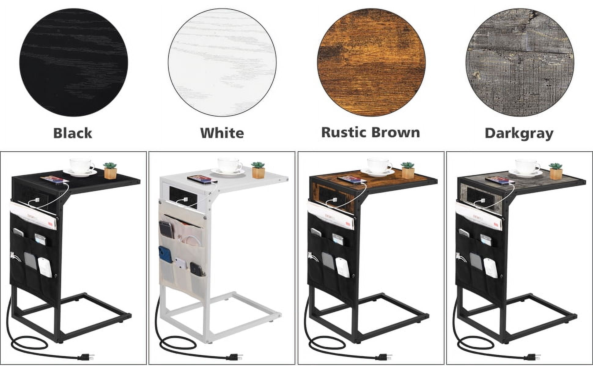 Set of 2 C Shaped Side Tables with Charging Station, Snack Side Table ...