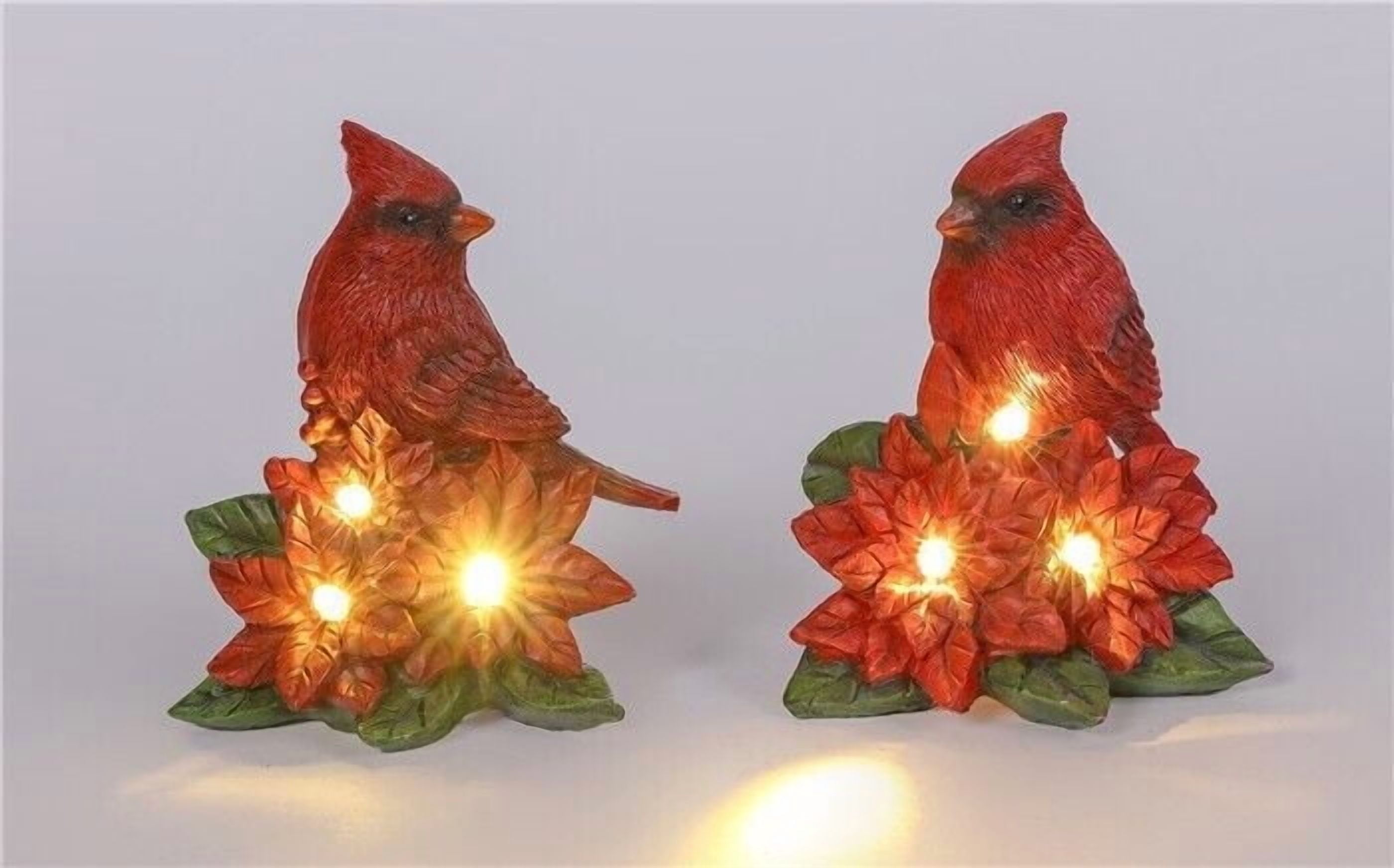 Set of 2 CARDINAL & POINSETTIA Lighted LED Christmas Figurines, by ...