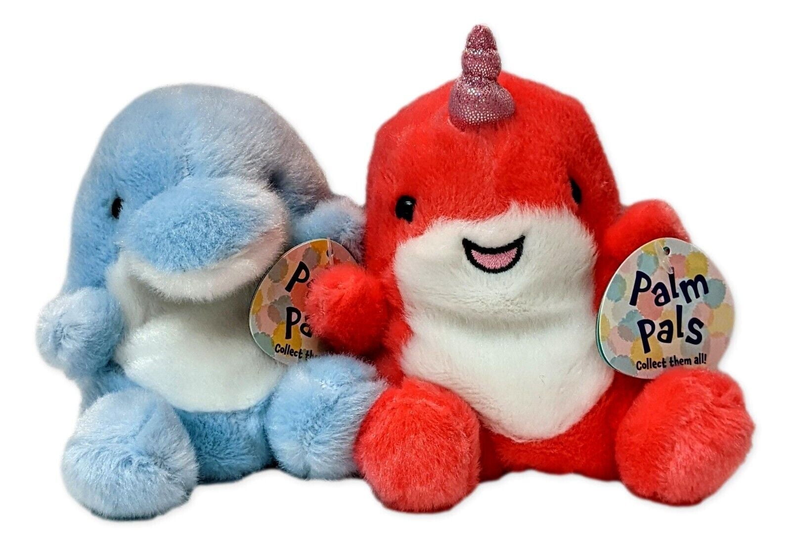 Set of 2 CLICKS DOLPHIN & NIA NARWHAL Palm Pals 5" Stuffed Animal Plush ...