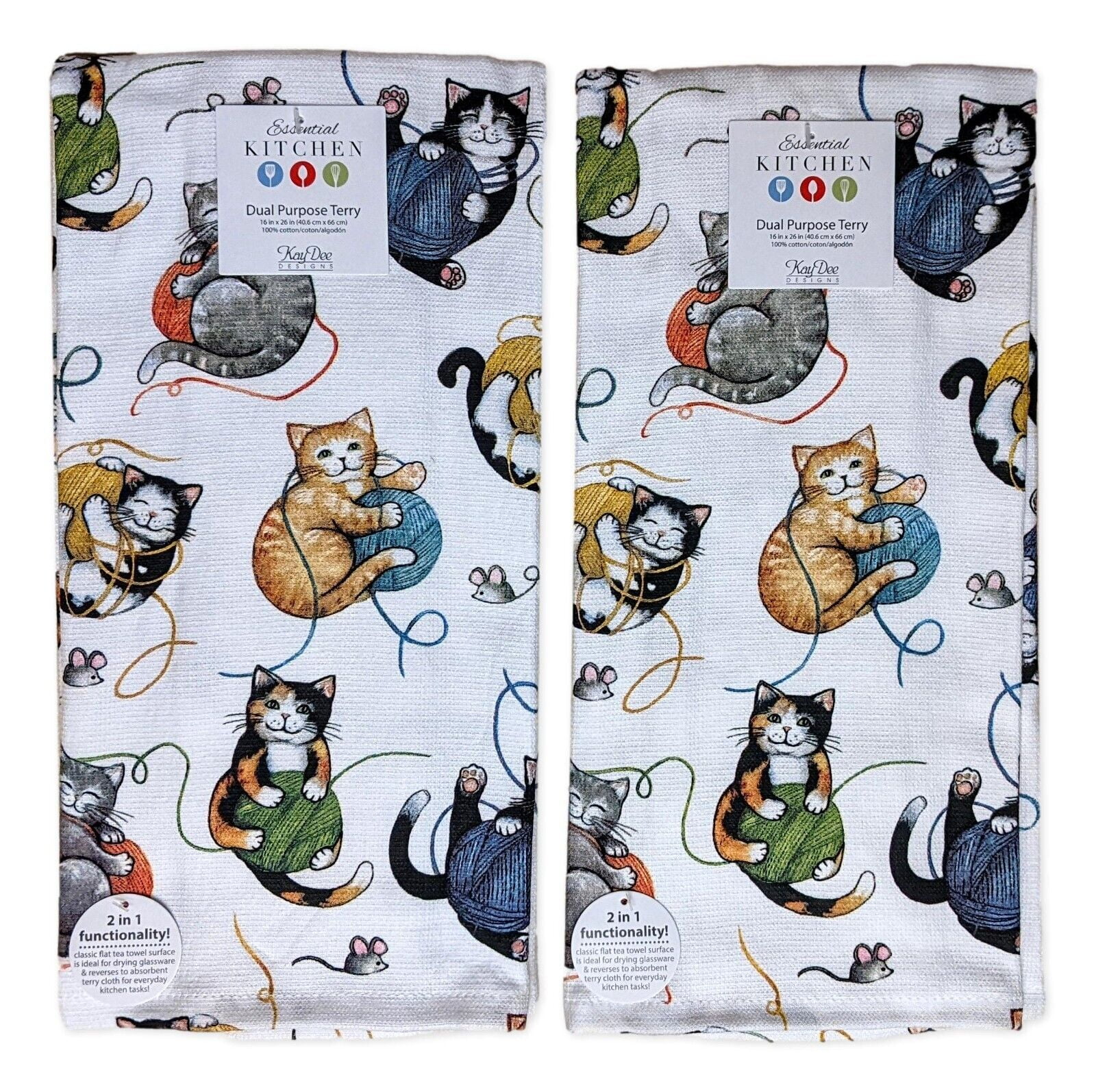 Set of 2 CURIOUS KITTENS PLAYING WITH YARN Terry Kitchen Towels, Kay ...
