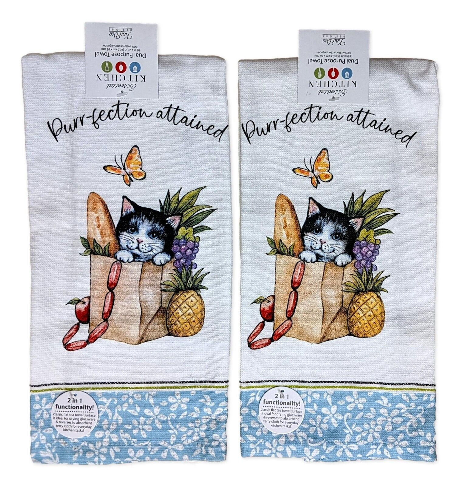 Set of 2 CURIOUS KITTENS Purr-fection Terry Kitchen Towels by Kay Dee ...