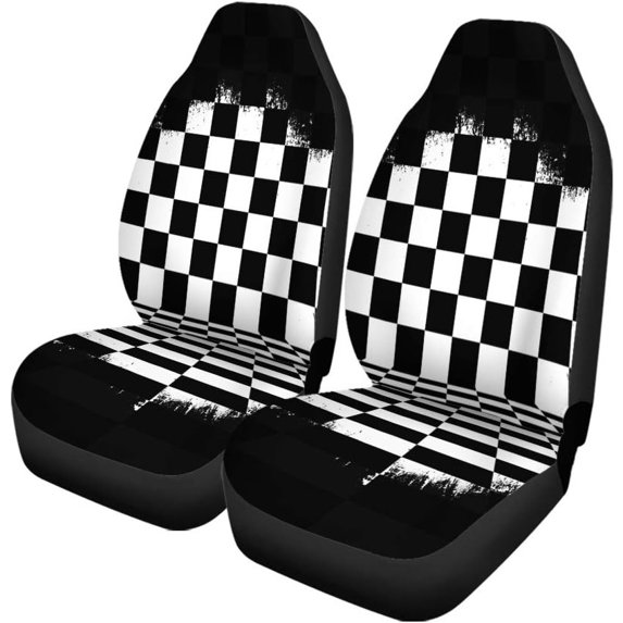 Set of 2 Car Seat Covers Retro Black White Checkered Torn Checkerboard ...