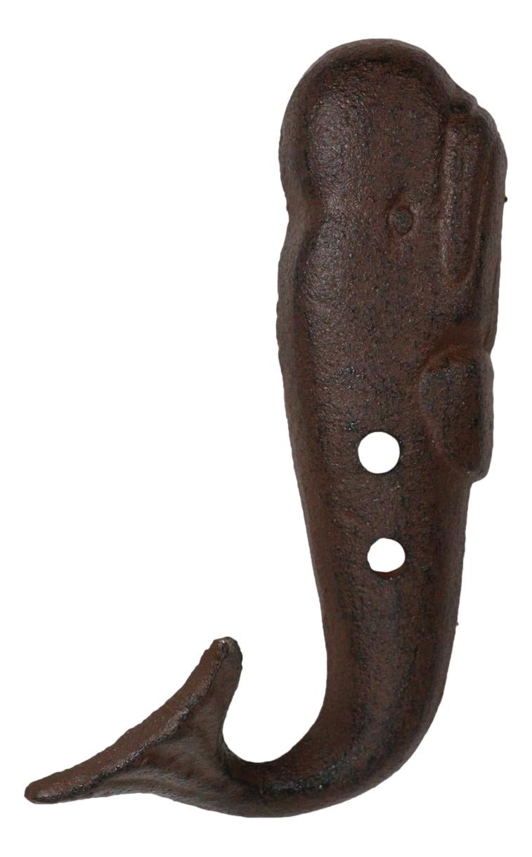 Set of 2 Cast Iron Nautical Sperm Whale Tail Wall Hooks In Rust Bronze ...