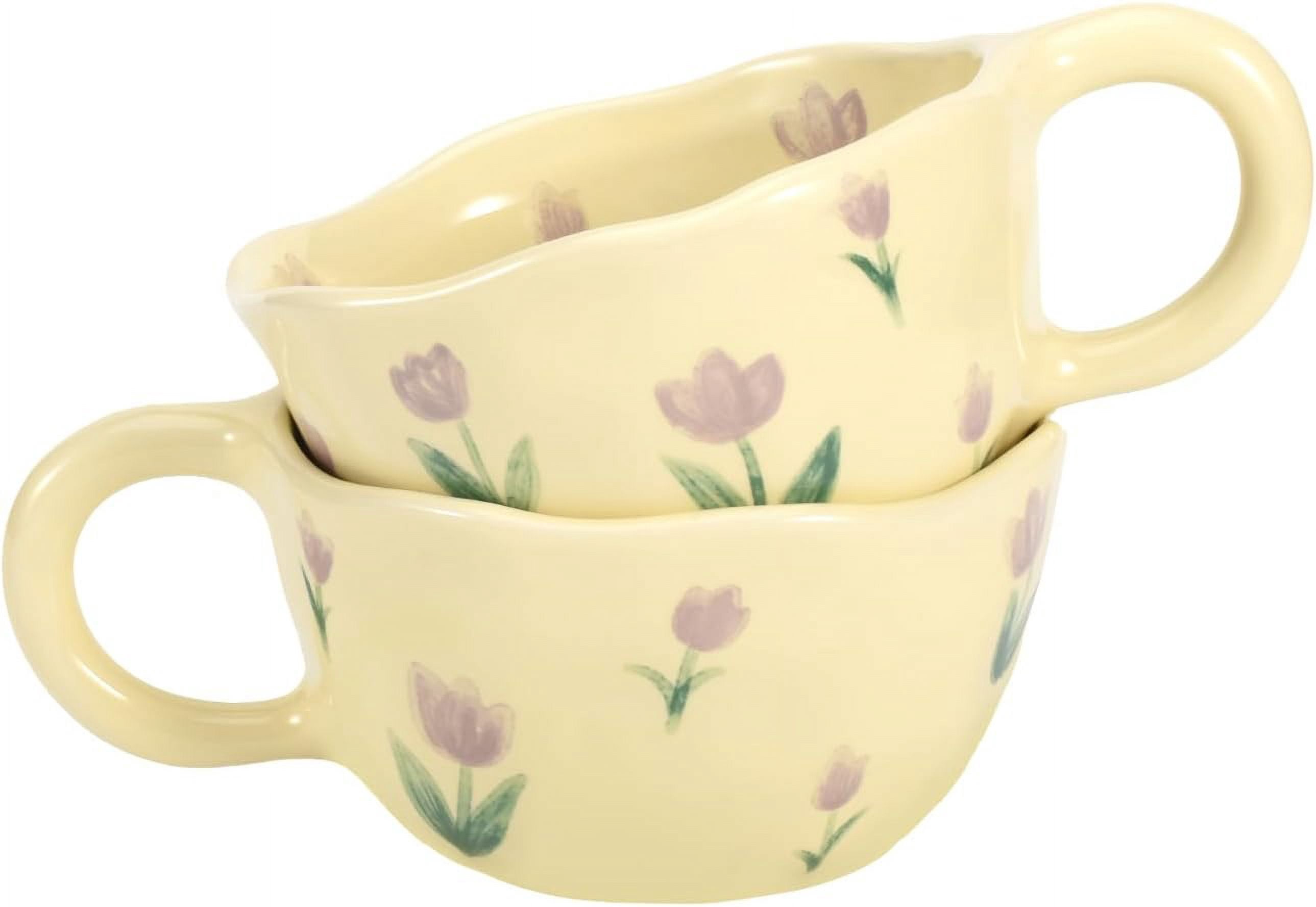 Set of 2 Ceramic Coffee Cups, Creative Cute Flower Shaped Cups for ...