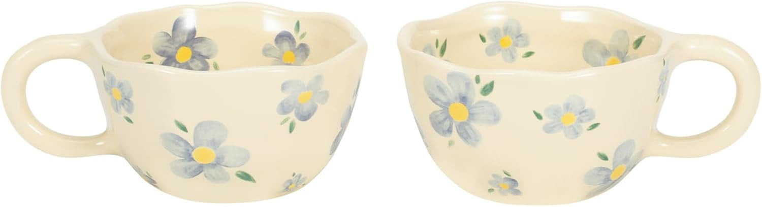 Set of 2 Ceramic Coffee Cups, Creative Cute Flower Shaped Cups for ...