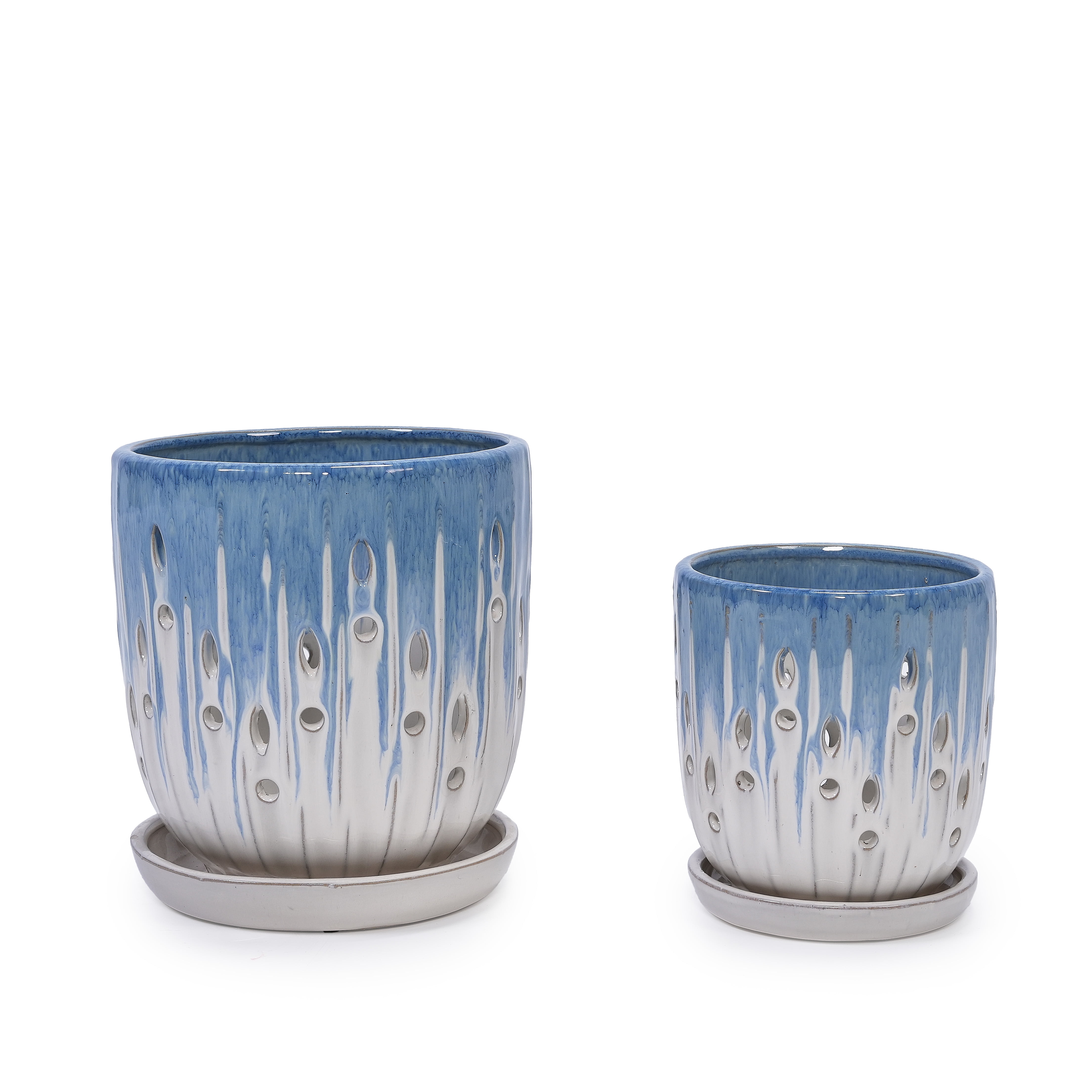 Set of 2 Ceramic Flowerpot with Drainage Hole, 8" Modern Planter for ...