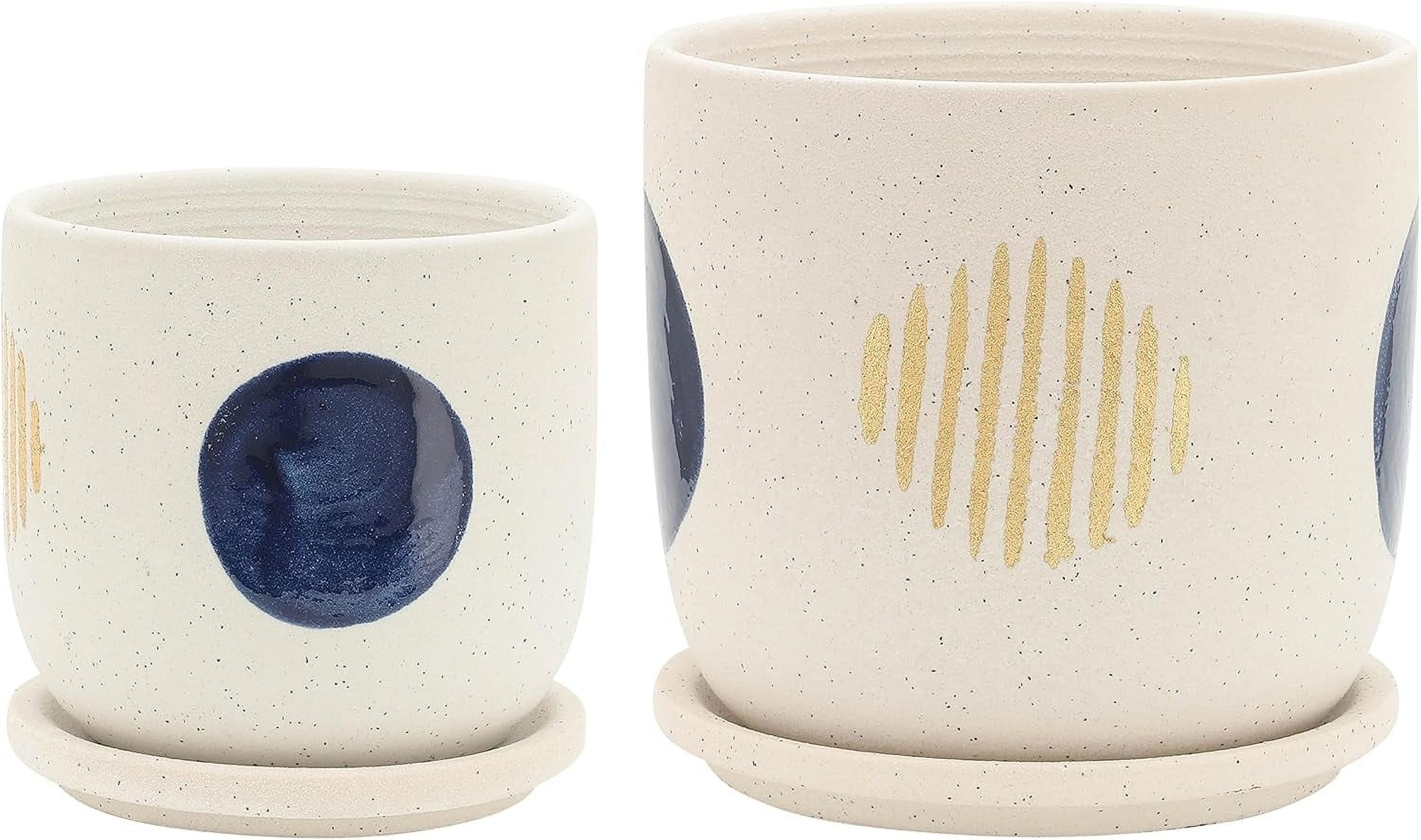 Set of 2 Ceramic Planters - 5" & 6" Planters on Saucers - Contemporary ...