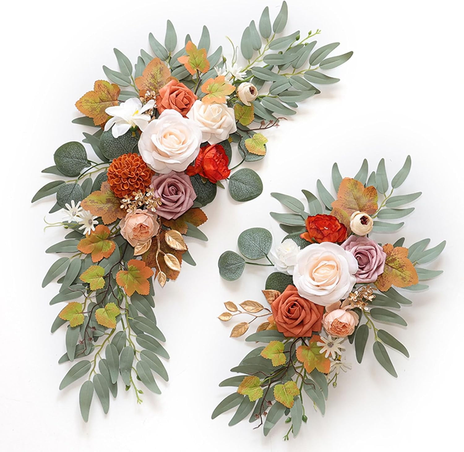 Set of 2 Champagne Orange Wedding Arch Flowers, Faux Flower Swag for ...