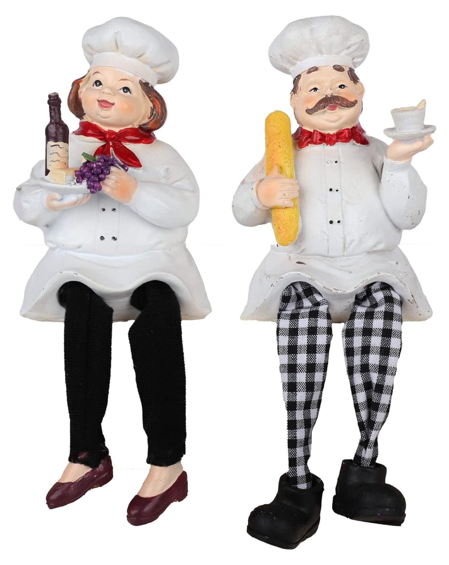 Set of 2 Chef Kitchen Décor Shelf Sitters with Long Legs Plate & Bread ...