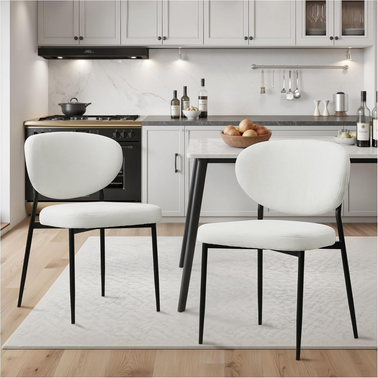Set of 2 Chenille Dining Chairs - Modern Crescent Backrest w/ Ergonomic ...