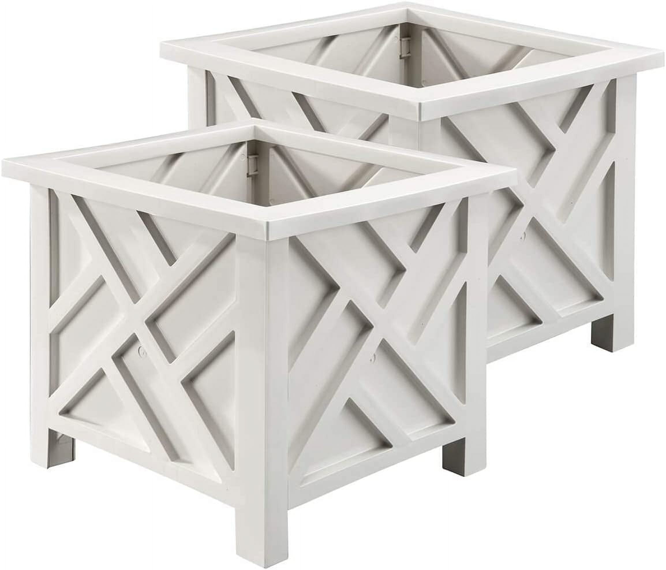 Set of 2 Chippendale Planter Boxes, White – Outdoor Flower Holder for ...