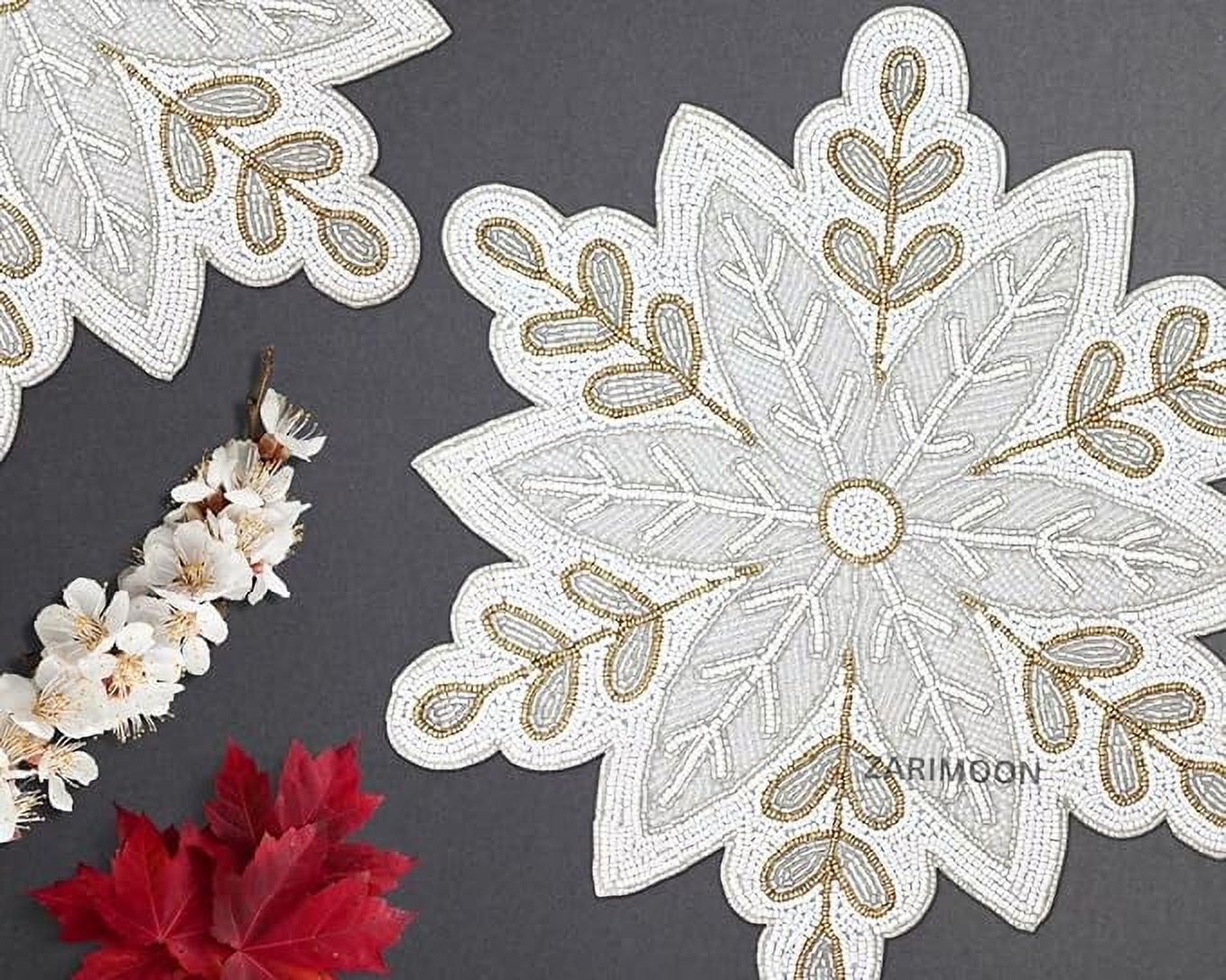 Set of 2 Christmas Bead placemat, Snow White Handmade Beaded placemat ...