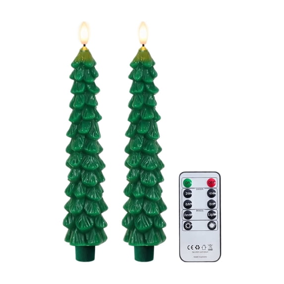 Set of 2 Christmas Tree Flameless Taper Candles, Battery Operated LED ...