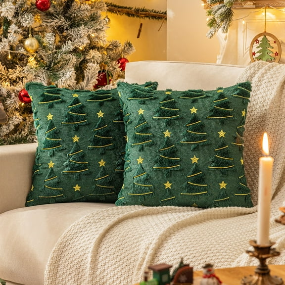 Christmas Pillow Covers 18x18 Inch Green Set of 4 Xmas Throw Tree ...
