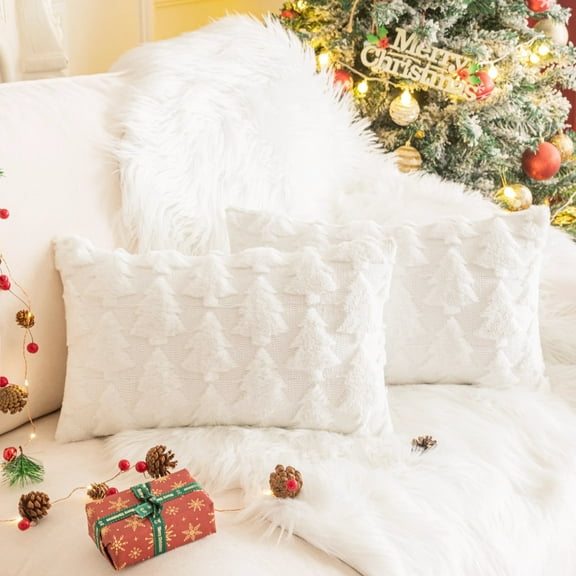 Christmas Tree Pillow Covers 18x18 Set of 2 Winter Blue White ...