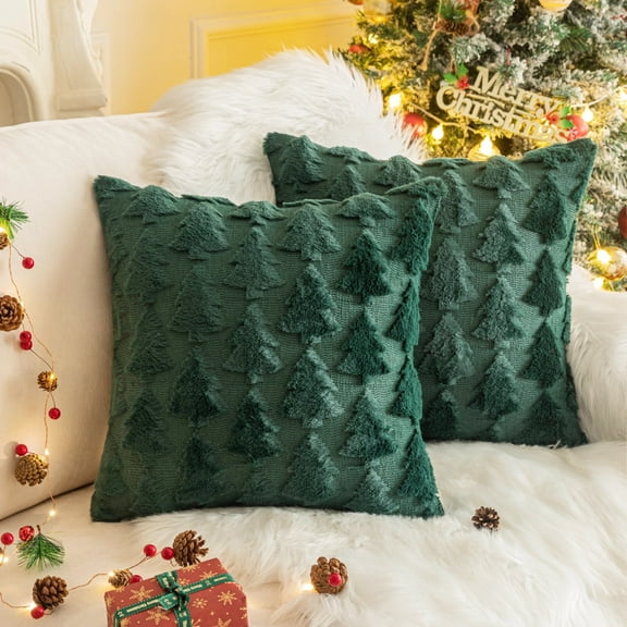 Christmas Pillow Covers 18x18 Inch Set of 2, Red Pine Trees Outdoor ...