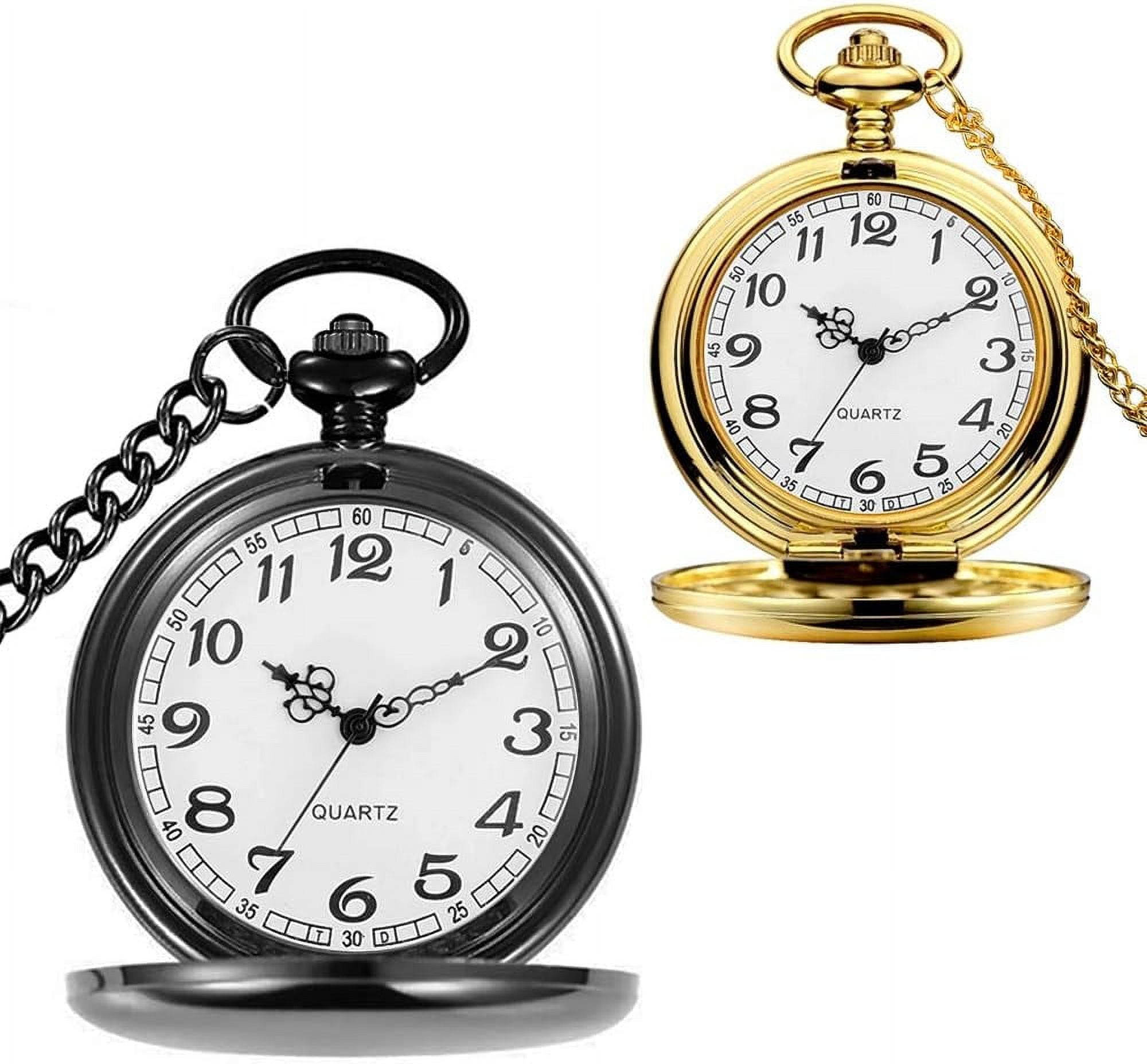 Set of 2 Classic Retro Pocket Watch with Chain for Men and Women ...