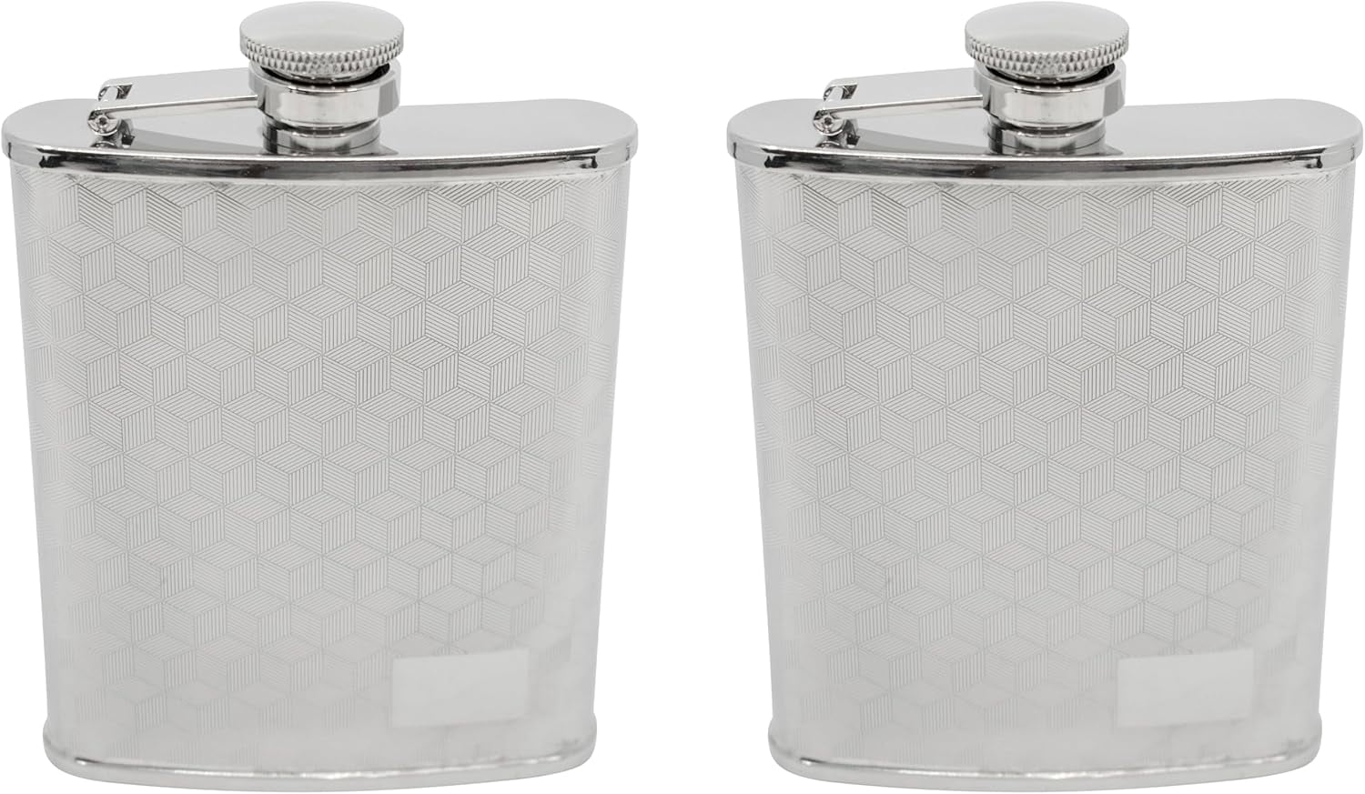 Set of 2 Classic Stainless Steel Pocket Hip Flasks (3D Cube Print, 6 oz ...
