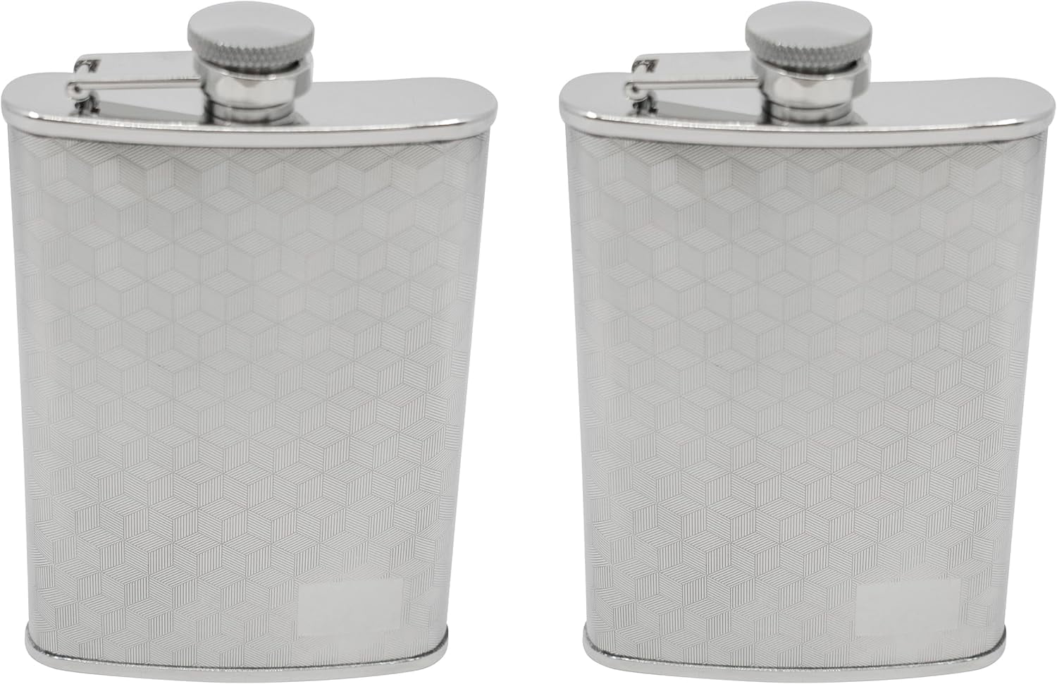 Set of 2 Classic Stainless Steel Pocket Hip Flasks (3D Cube Print, 8 oz ...