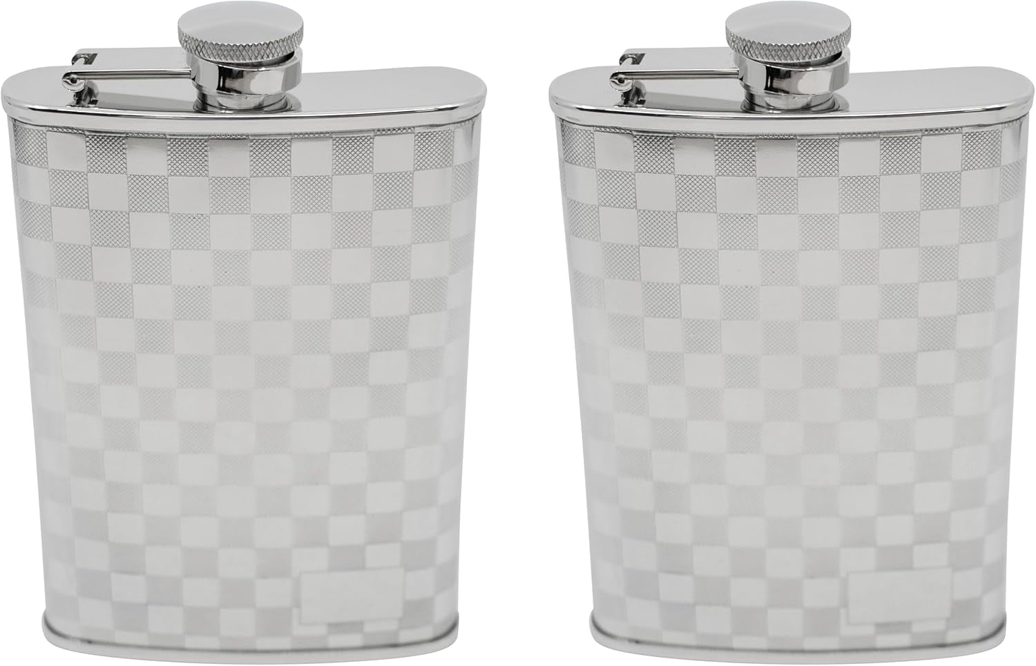 Set of 2 Classic Stainless Steel Pocket Hip Flasks (Checker Print, 8 oz ...
