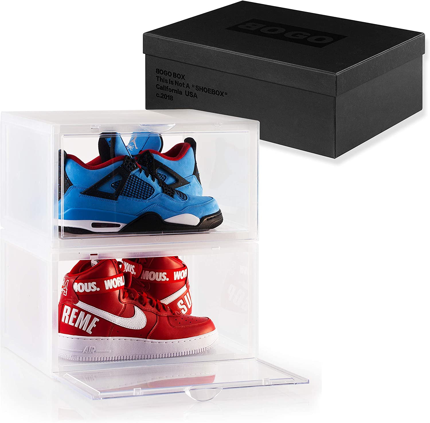 Set of 2 (Clear) Plastic Shoe Box Sneaker Crates Storage Container ...