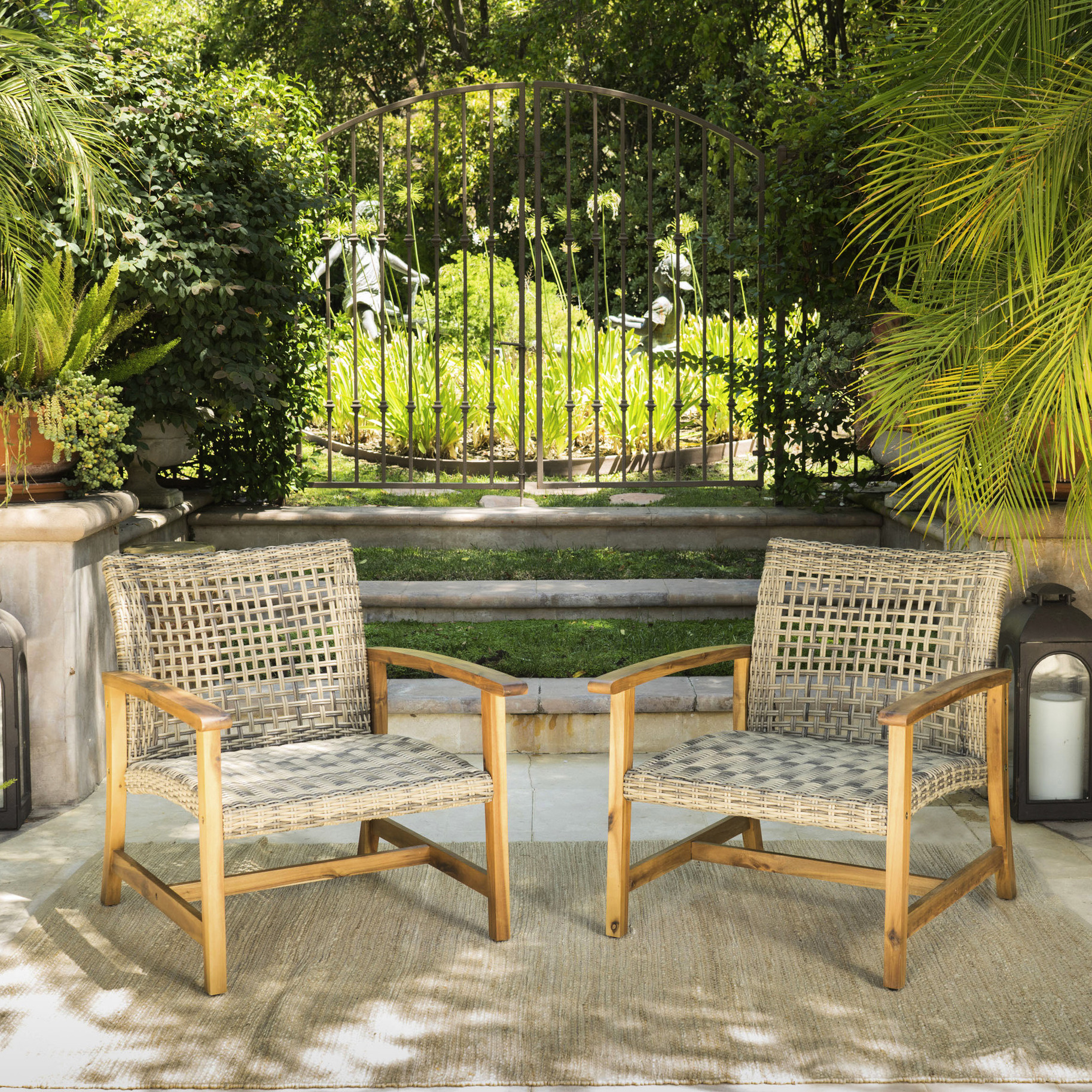 Set of 2 Club Chairs for Outdoor Use | Sleek Acacia Wood Appearance ...