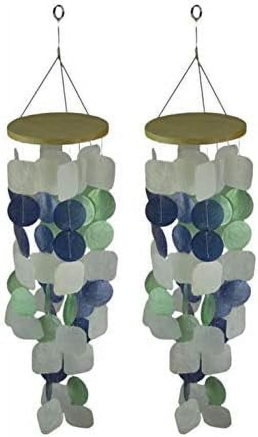 Set of 2 Coastal Blue, White, and Green Capiz Shell Wind Chimes for ...