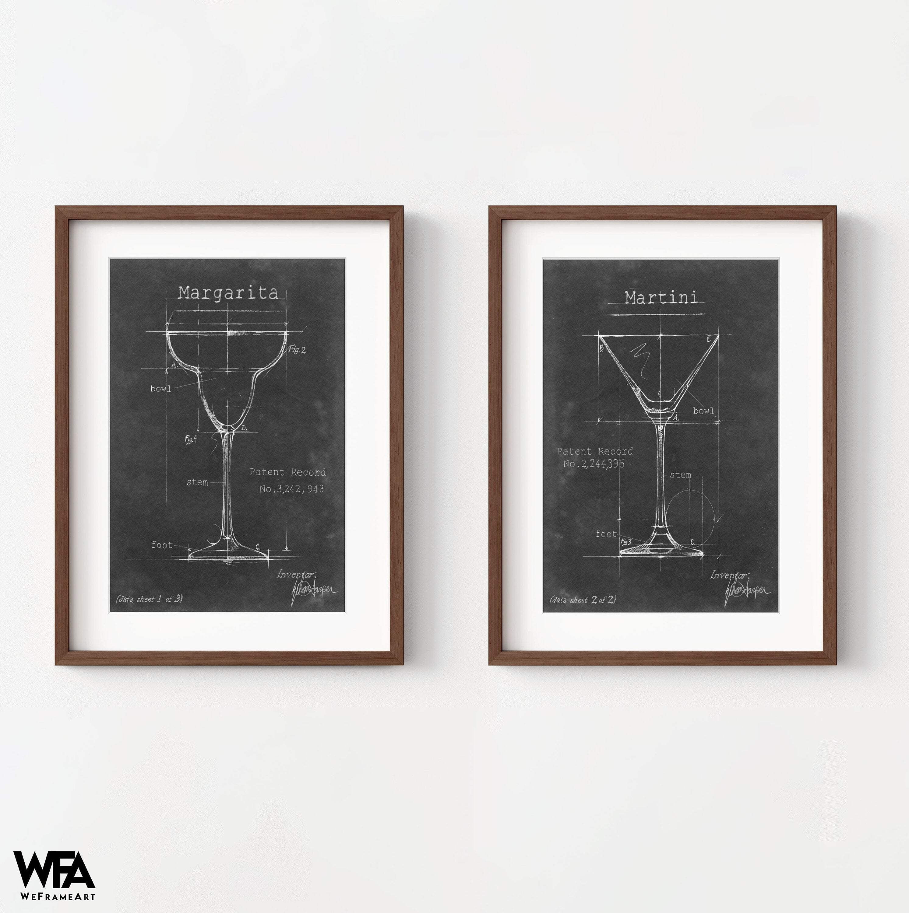 Set of 2 Cocktail Glasses Prints, Martini Glass Wall Art Print ...