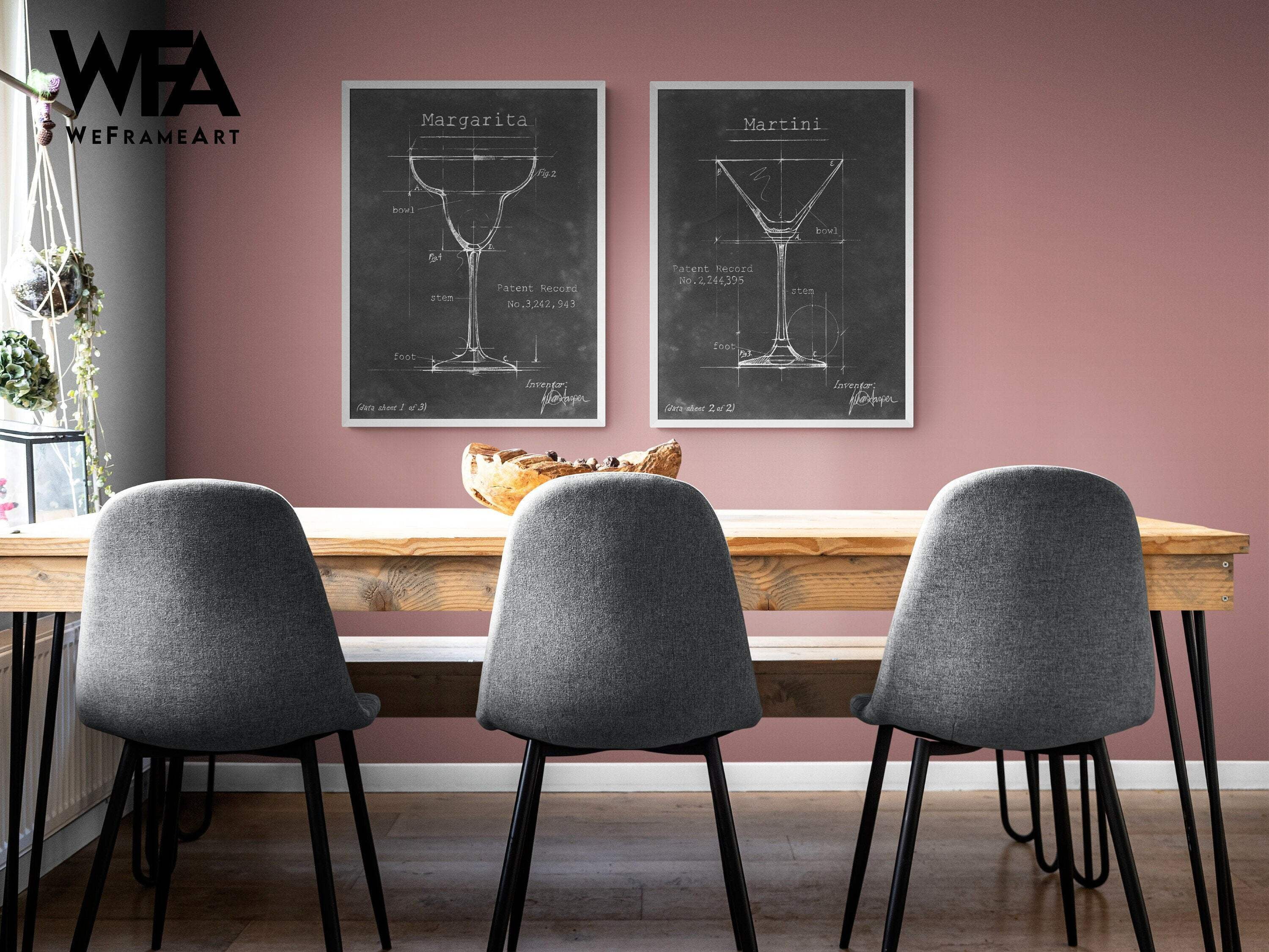 Set of 2 Cocktail Glasses Prints, Martini Glass Wall Art Print ...