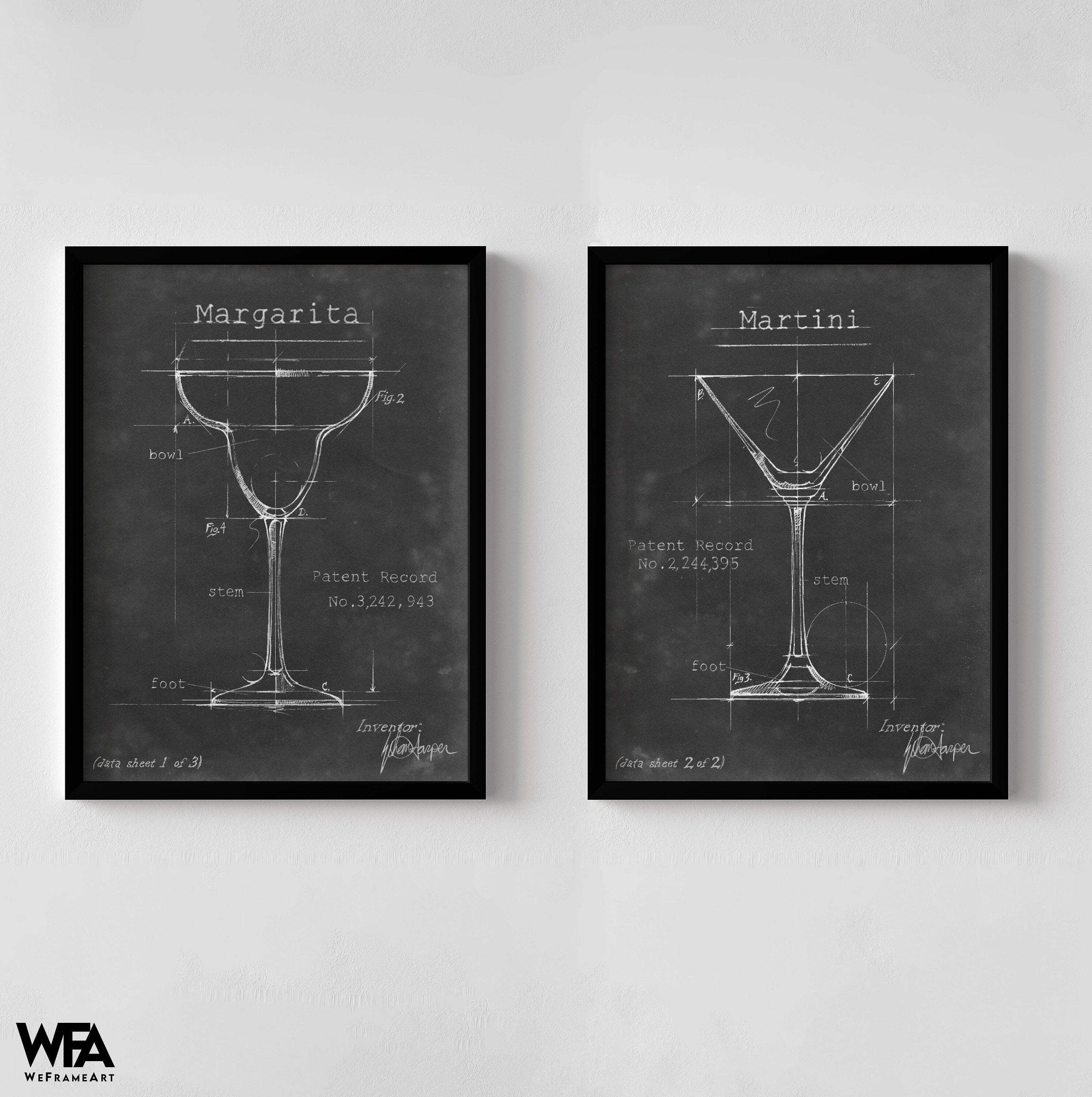 Set of 2 Cocktail Glasses Prints, Martini Glass Wall Art Print ...