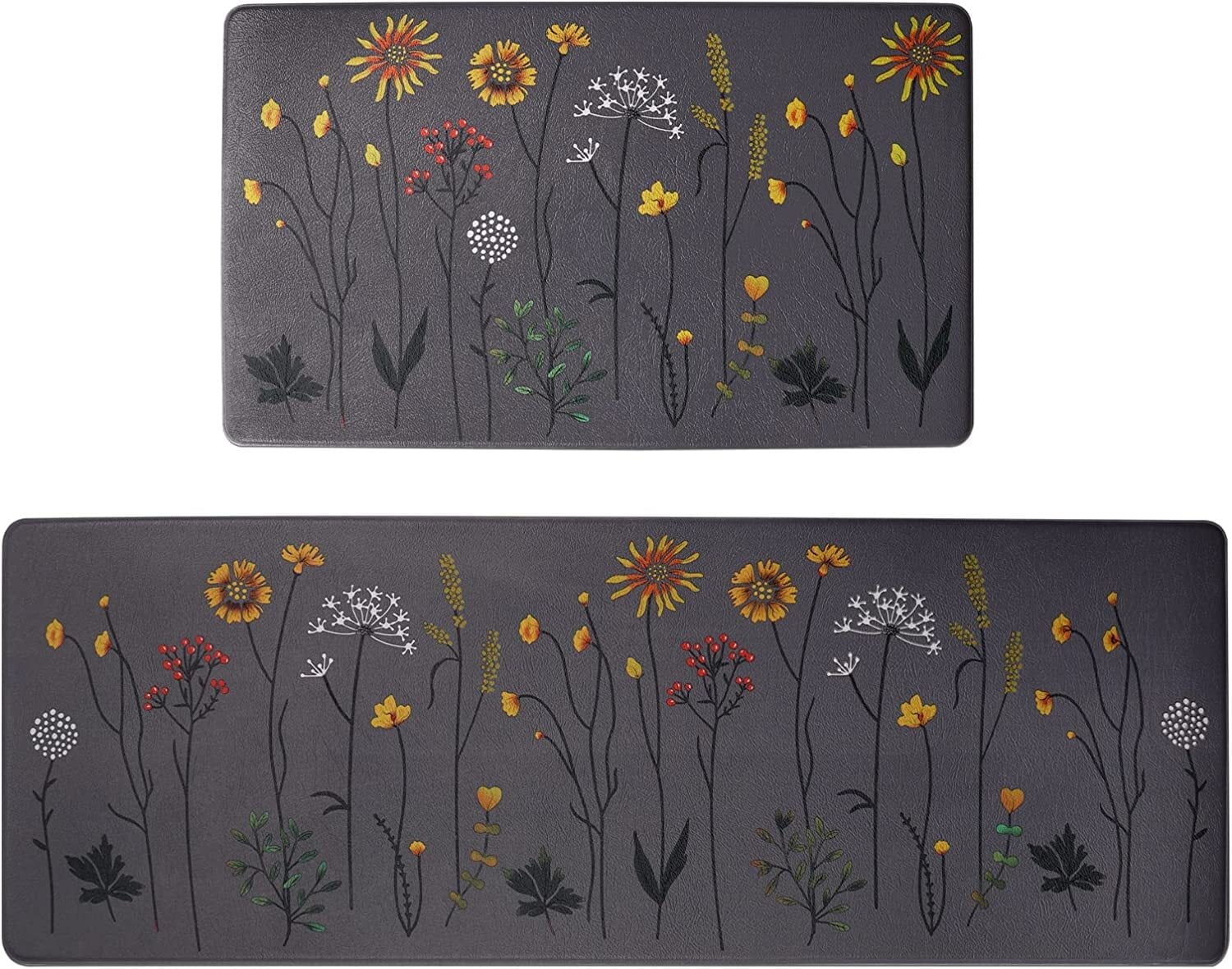 Colorful Flower Anti-Fatigue Kitchen Mat Set, Non-Slip, 17x47 & 17x29 ...