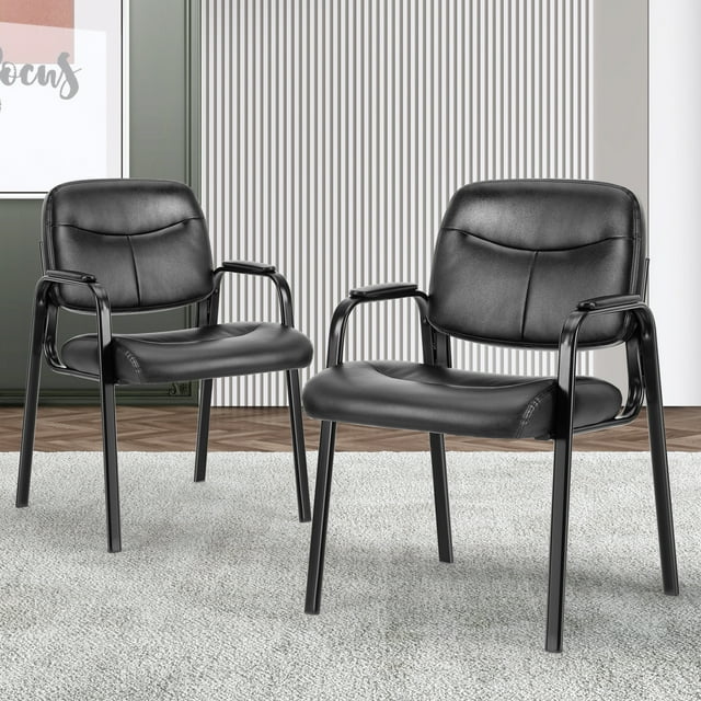 Ergonomic Leather Reception Chairs with Arms, Set of 2 - Perfect for ...