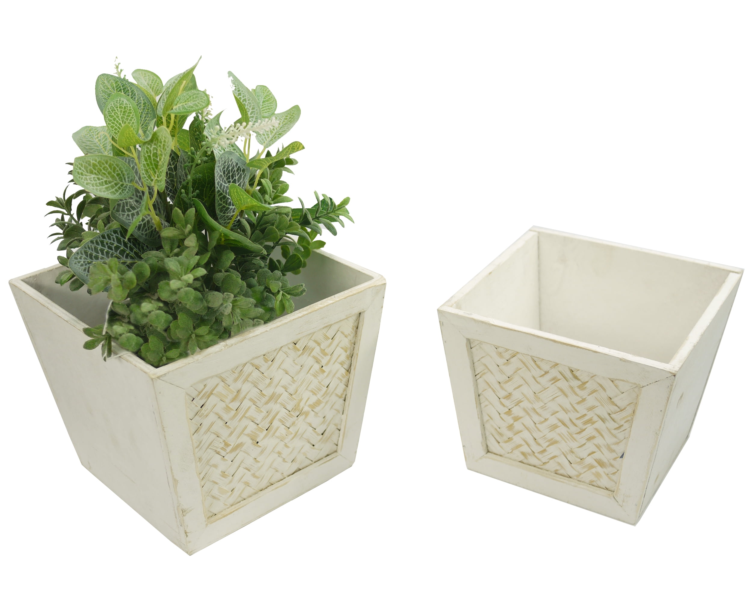 Set of 2 Contemporary Liner Square Wood Pot Planter, White - Walmart.com