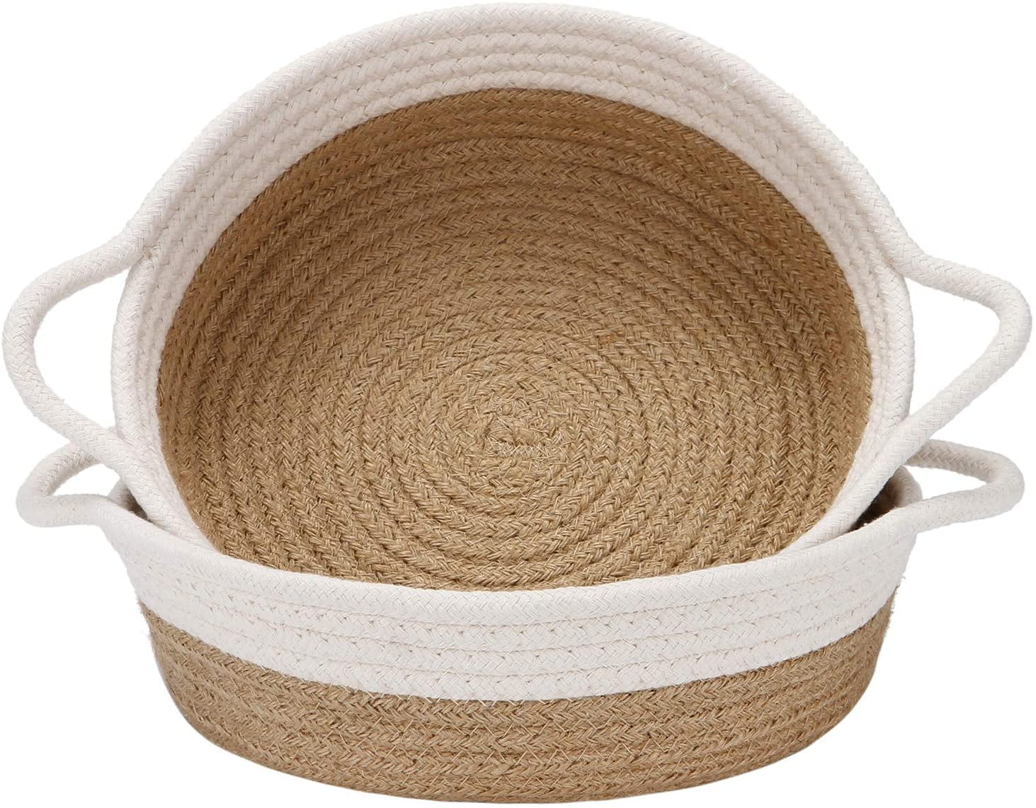 Set of 2 Cotton Rope Baskets, Small Woven Storage Basket 10 x 3 Inches ...