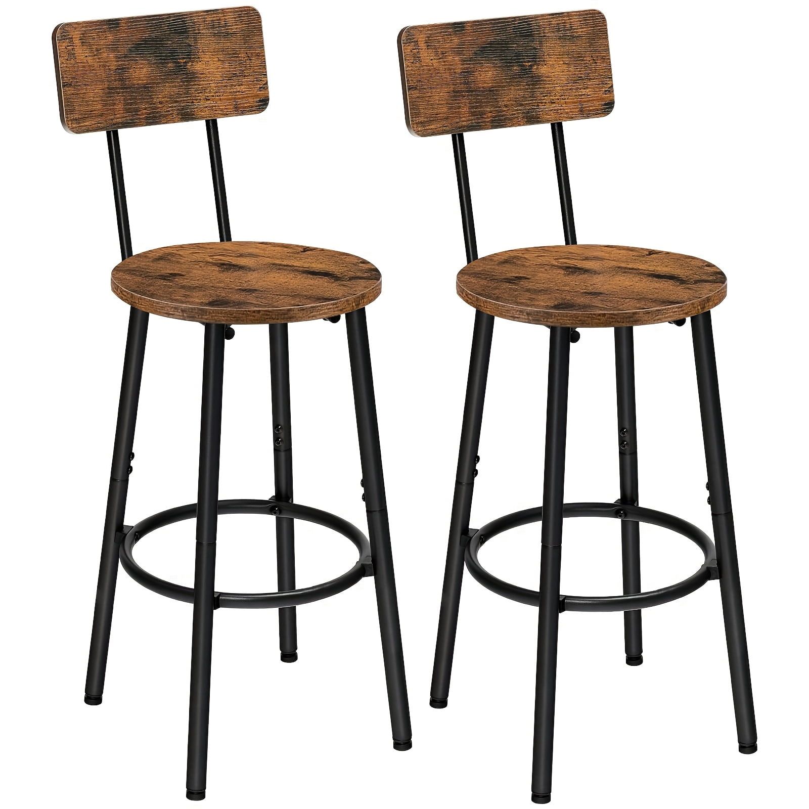 Set of 2 Counter-Height Bar Stools with Back Support and Footrest ...