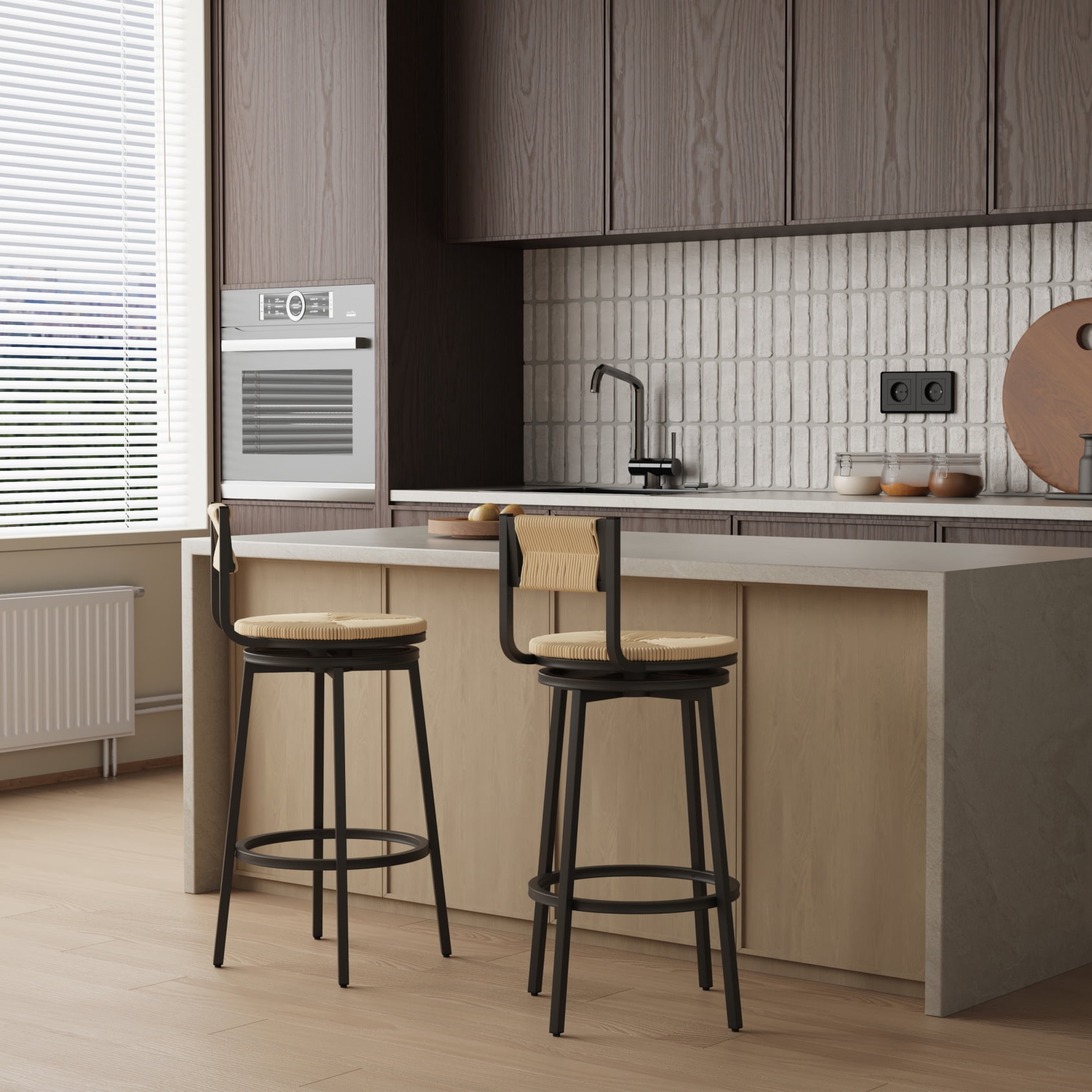 Set of 2 Counter Height Bar Stools with Footrest, 360° Swivel Armless ...