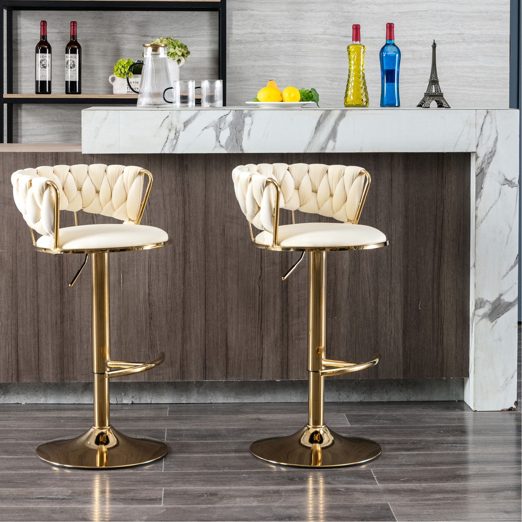 Set of 2 Cream Bar Stools with Adjustable Height | Perfect for Small ...