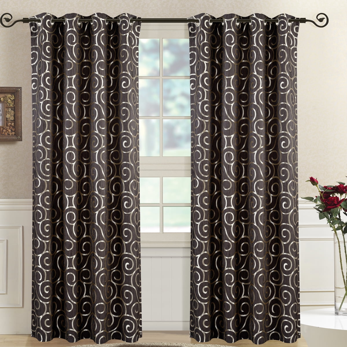 Set of 2 Curtain Panels With Grommets Tuscany Abstract Jacquard Window ...