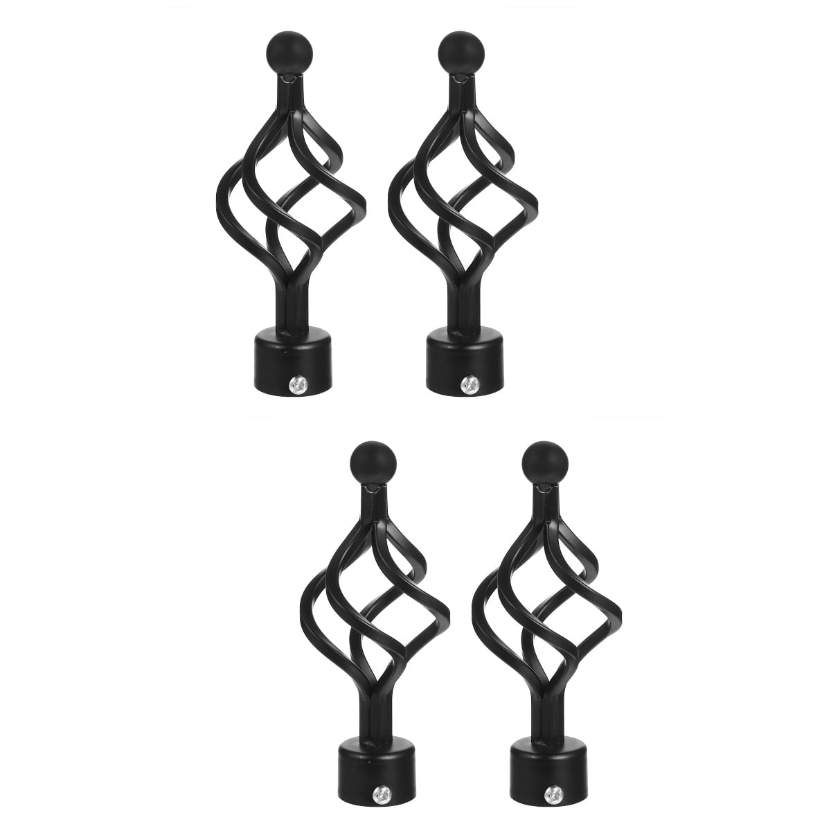 Set of 2 Curtain Rod Spiral Decorative Head Tension Black Rods Vintage ...