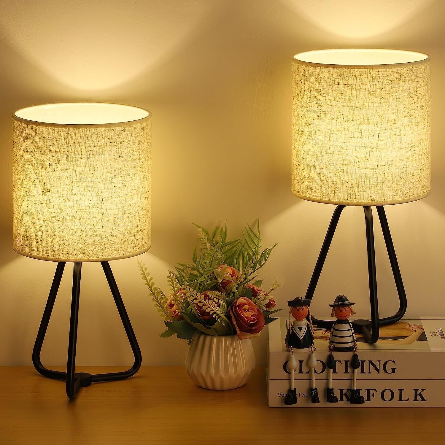 Set of 2 Cute Modern Bedside Nightstand Lamps for Living Room Bedroom ...