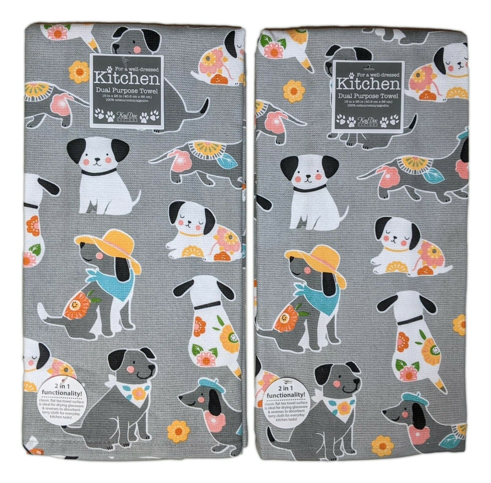 Set of 2 DOG PATCH Puppy Dogs Terry Kitchen Towels by Kay Dee Designs ...